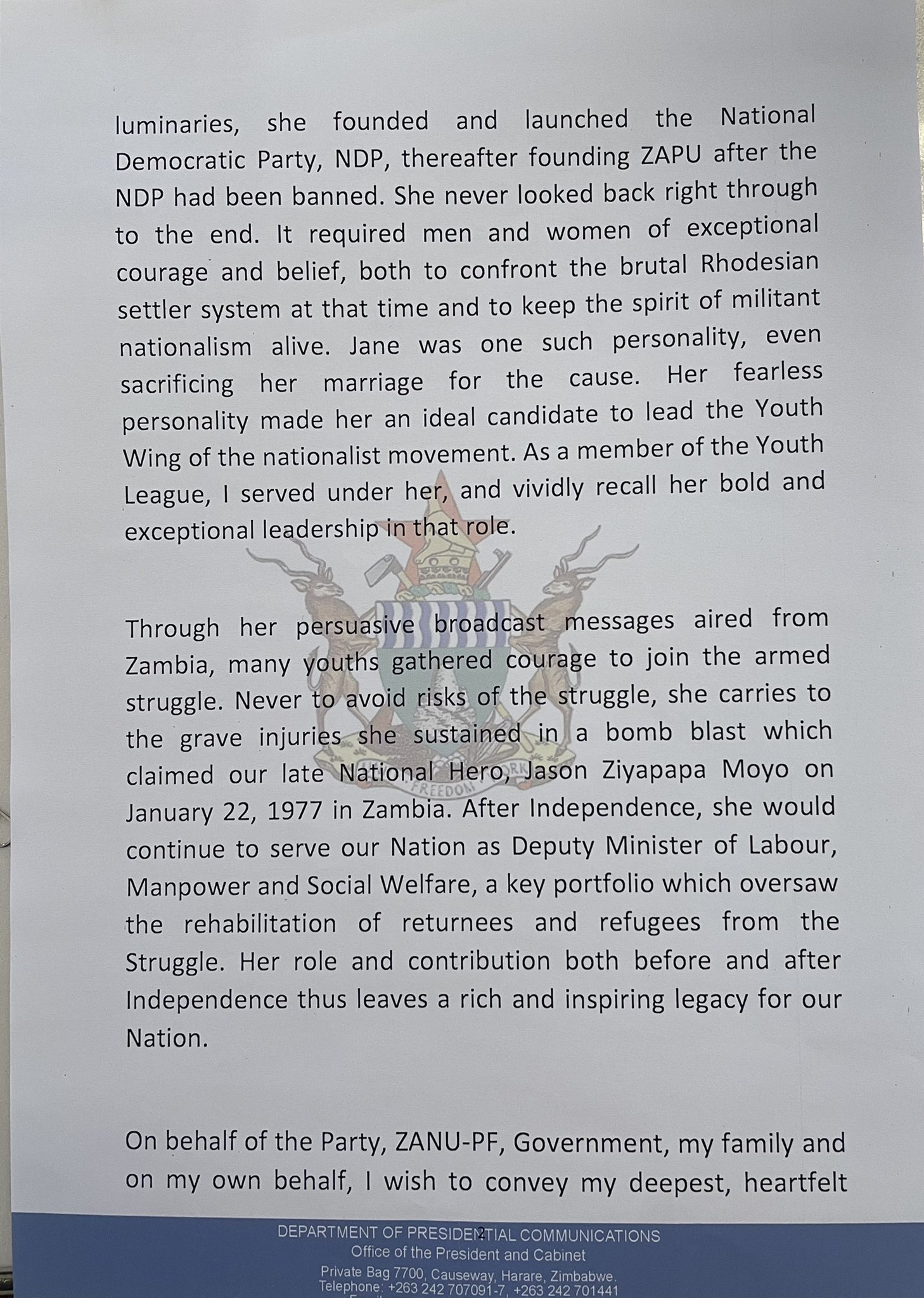Veteran nationalist Jane Ngwenya dies -Newsday Zimbabwe