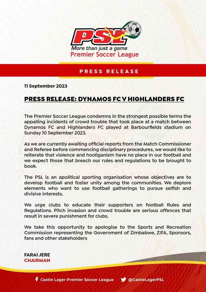 Highlanders issues apology over BF violence, as PSL moots disciplinary ...